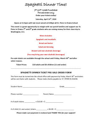 Fillable Online 17th Annual All-You-Can-Eat Spaghetti Dinner Tickets ...