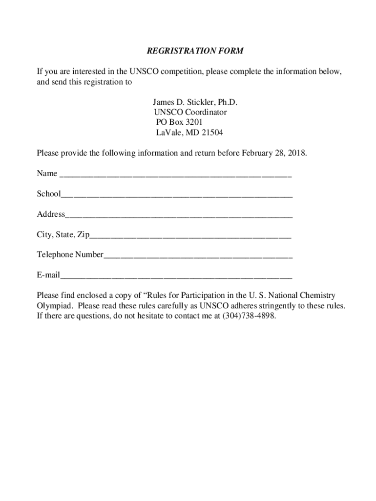 Fillable Online REGRISTRATION FORM If you are interested in the UNSCO ...