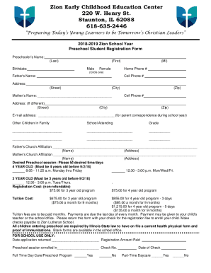 Fillable Online Preschool registration form 2018 Fax Email Print ...