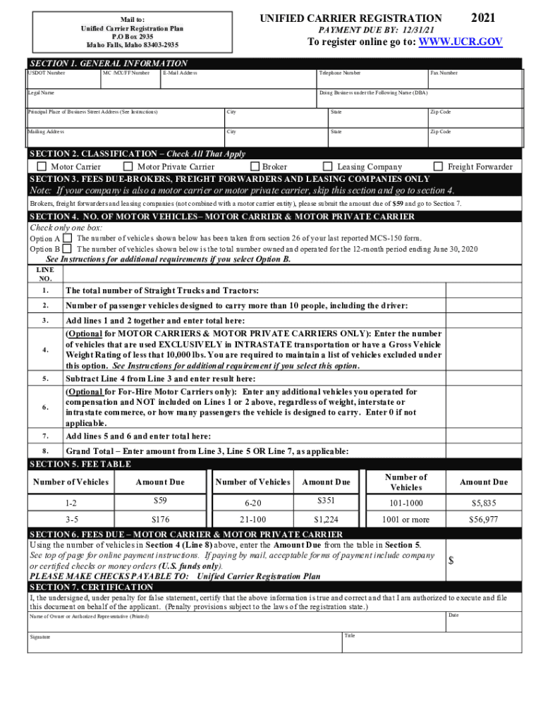 Fillable Online UNIFIED CARRIER REGISTRATION To register online go to ...