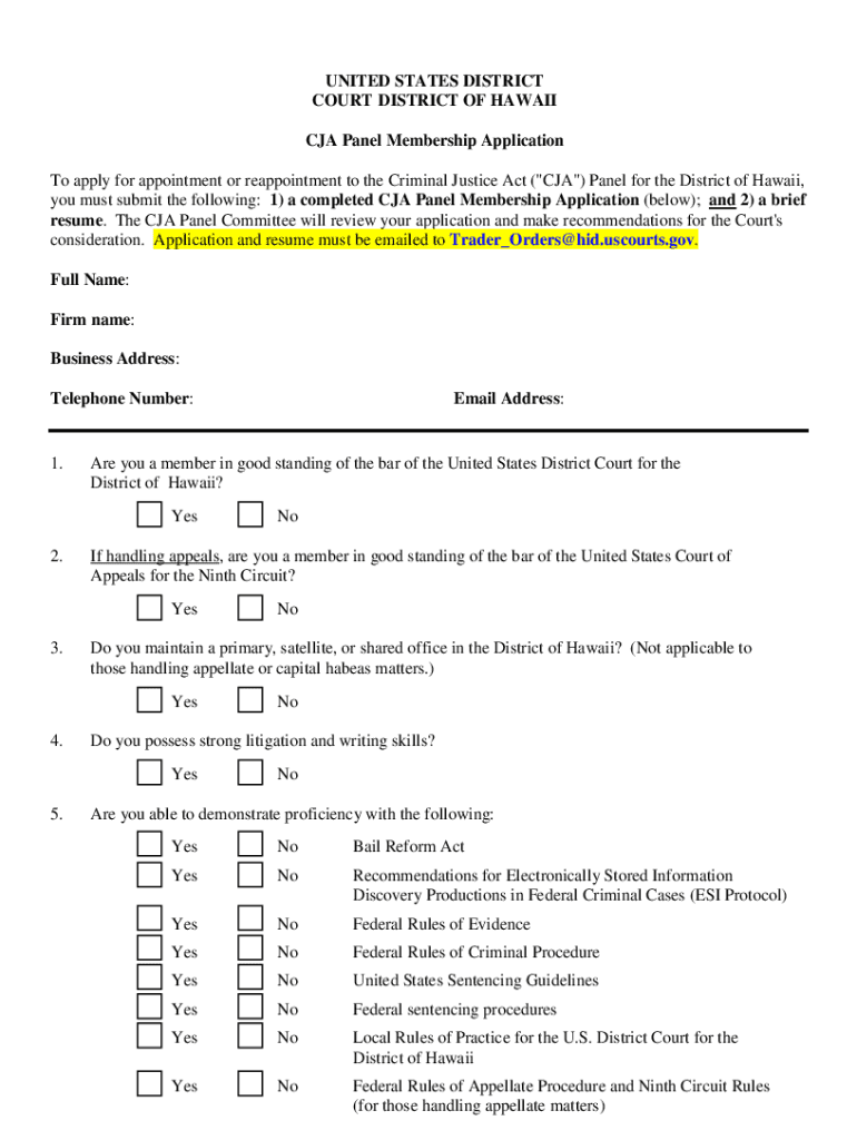Fillable Online CJA Application Form - United States District Court ...