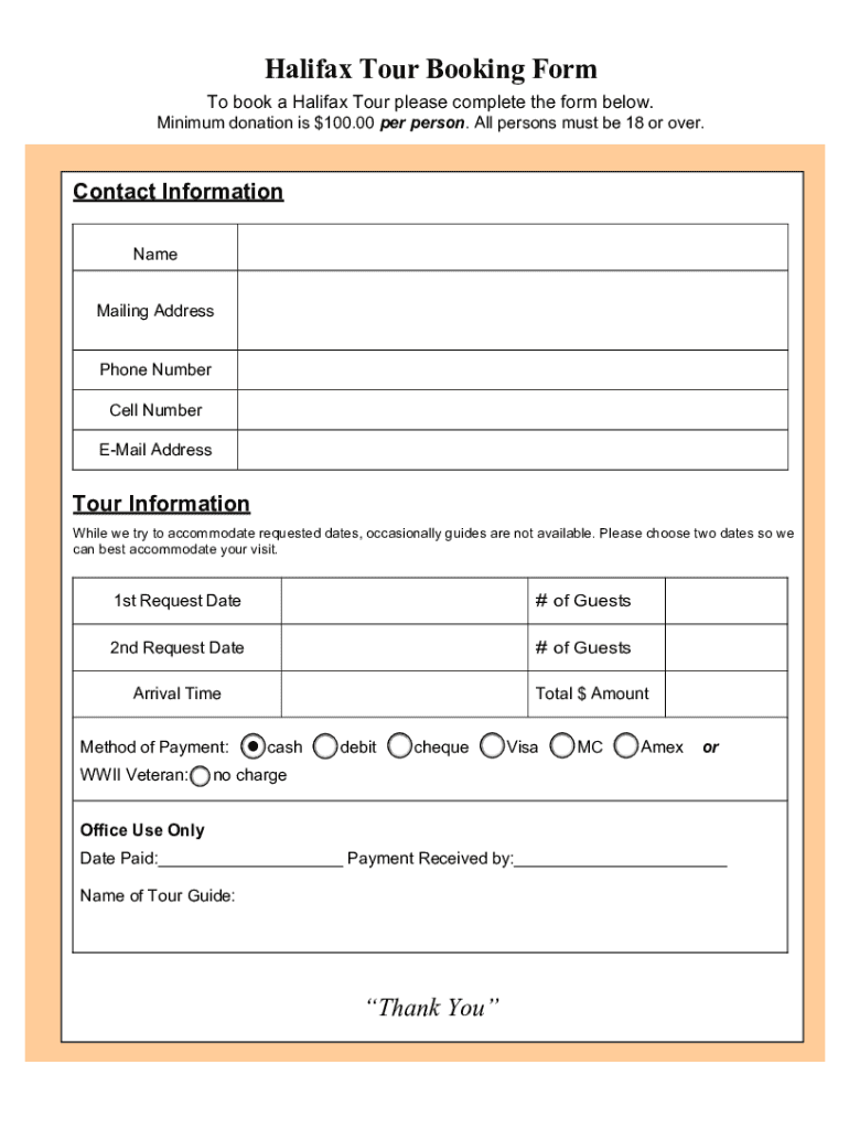 Fillable Online PDF Halifax Tour Booking Form - National Air Force Museum of Canada Fax Email ...