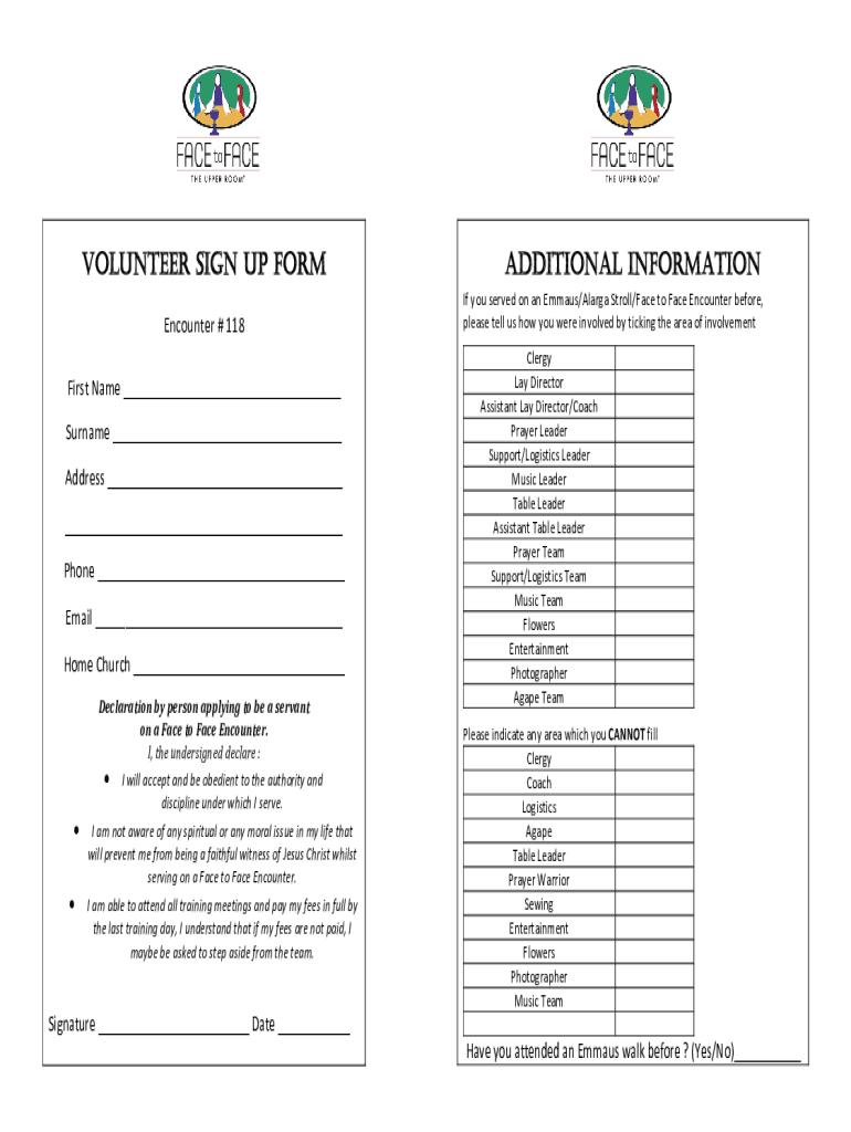 Fillable Online 10+ Church Volunteer Form Templates in PDFDOCFree ...