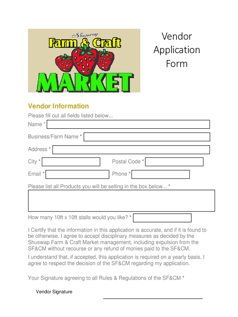 Fillable Online 4+ Vendor Application Form Templates - Word Excel ...