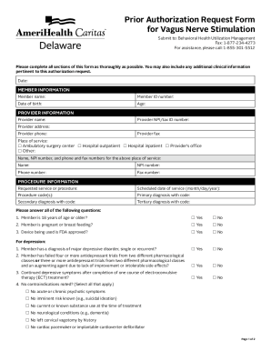 Fillable Online Prior Authorization Request Form for Vagus Nerve ...