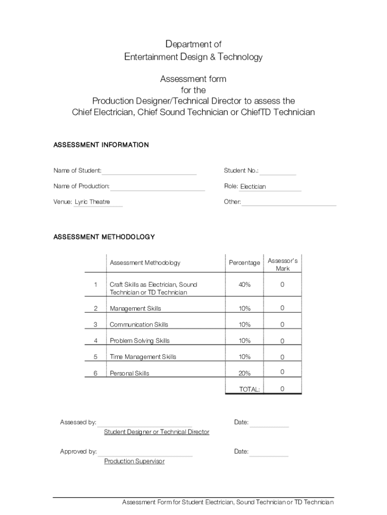 Fillable Online Chief Electrician Snd Tech or TD Tech assessment form ...