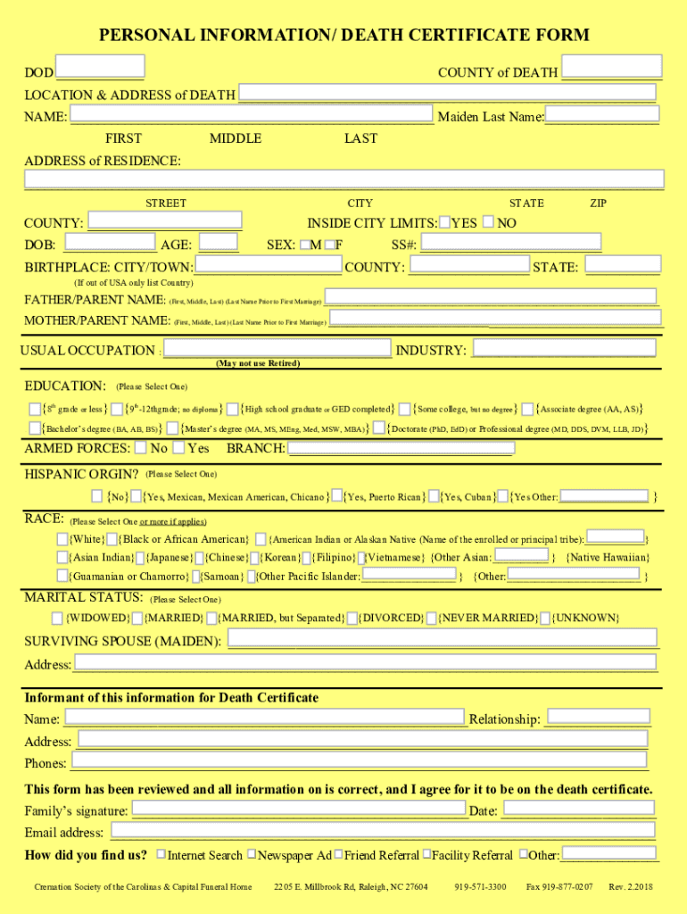 Fillable Online COMMONWEALTH OF VIRGINIA CERTIFICATE OF DEATH ...