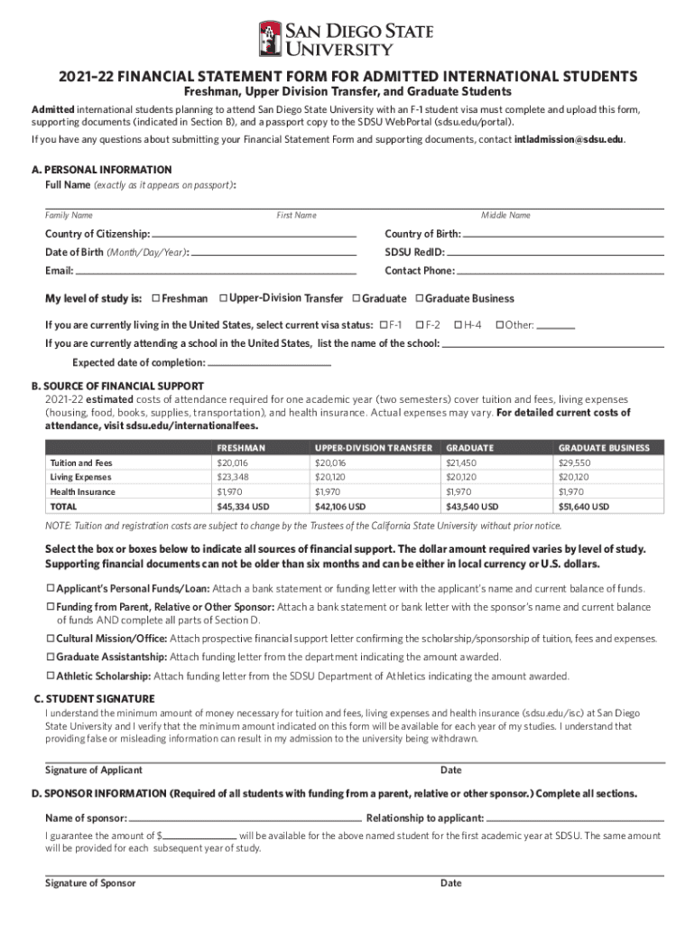 Fillable Online 2021-22 Financial Statement Form for Admitted ...