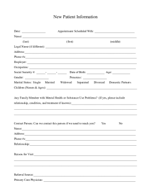 Fillable Online Dear New Patient: PRIOR to your appointment Fax Email ...