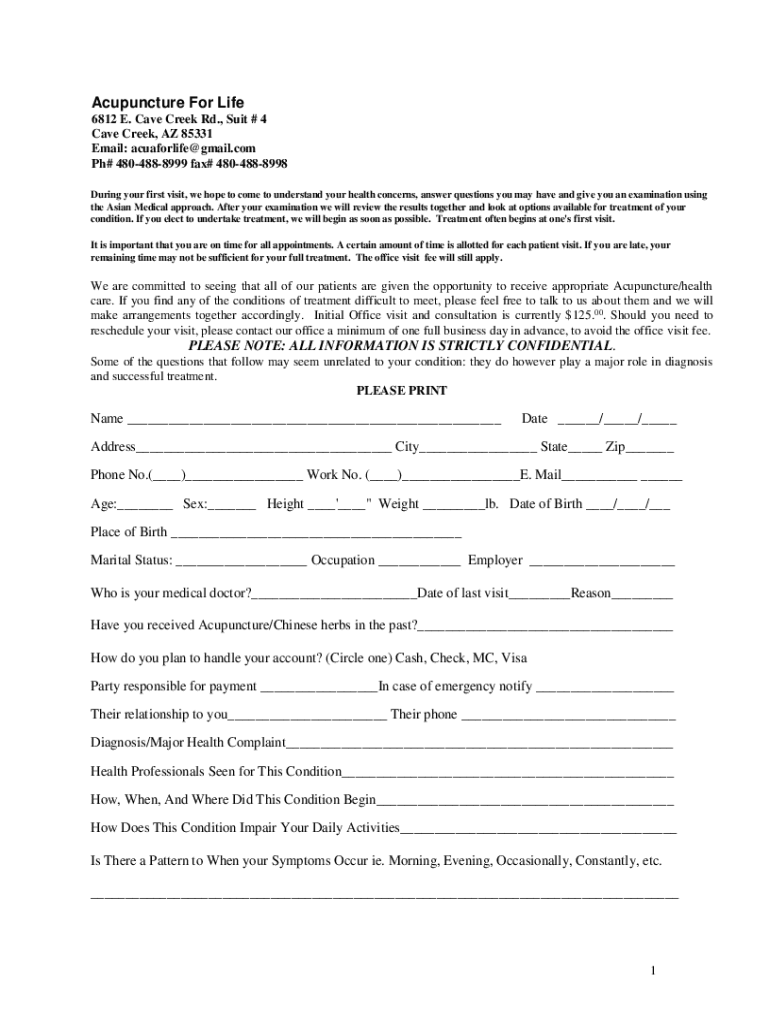 Fillable Online Patient Intake Form - Acupuncture Fax Email Print ...