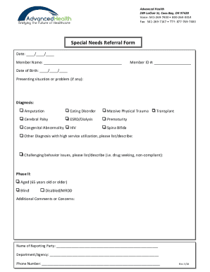 Fillable Online Special Needs Referral Form Fax Email Print - pdfFiller