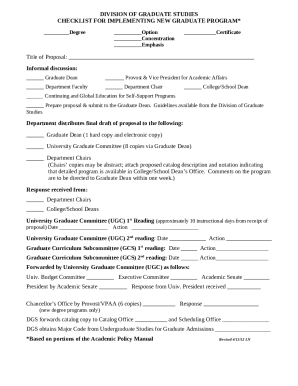 CHECKLIST FOR IMPLEMENTING NEW GRADUATE PROGRAM* Doc Template | pdfFiller