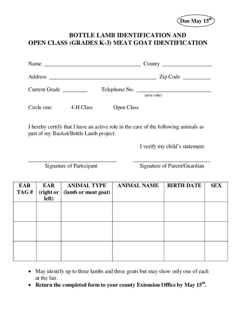 Fillable Online BUCKET/BOTTLE CALF IDENTIFICATION Fax Email Print ...