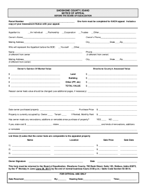 Fillable Online BOARD OF EQUALIZATION APPEAL FORM Fax Email Print ...