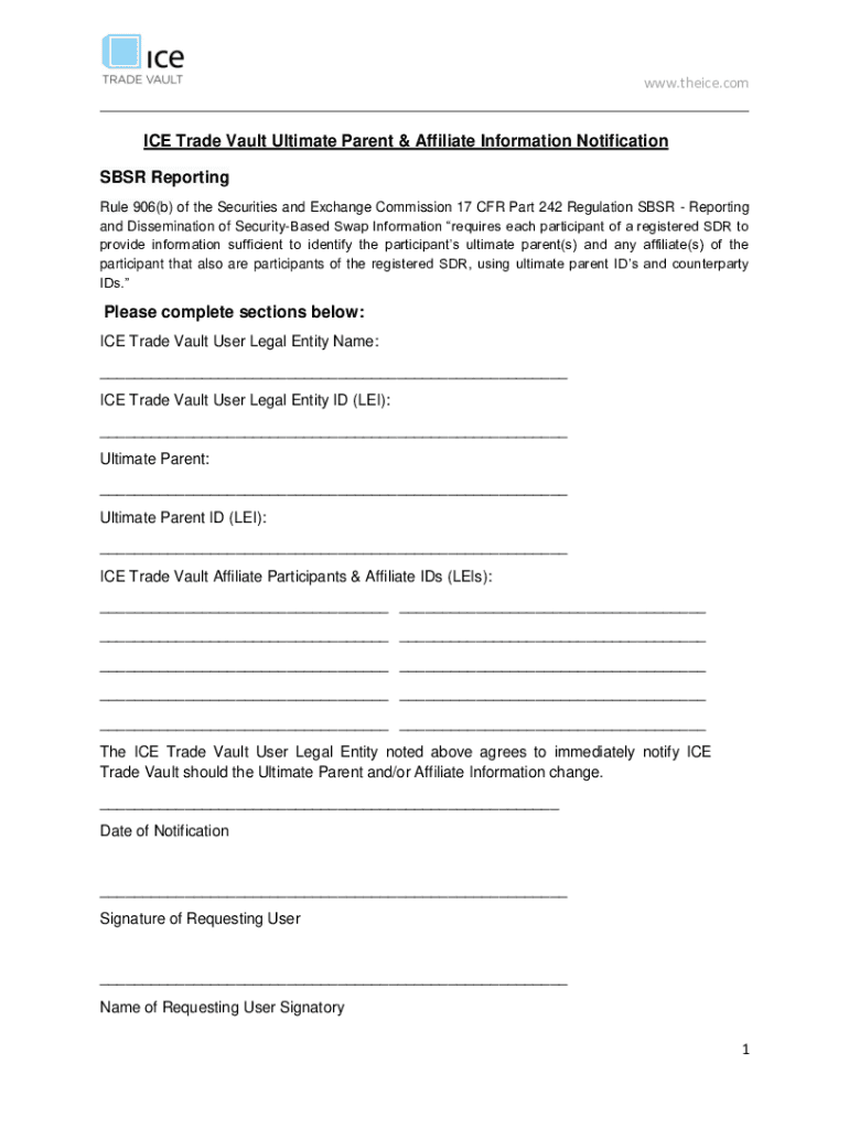 Fillable Online ICE Trade Vault - Form SDR Amended Application Exhibit ...