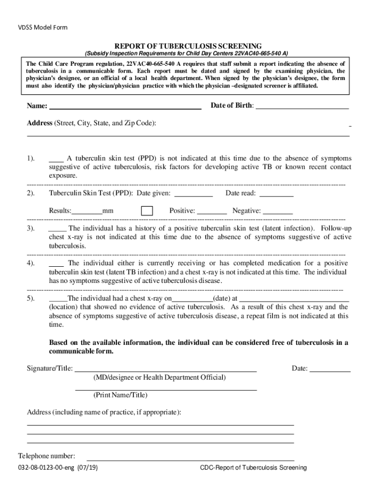 Fillable Online dss virginia 22VAC40-185-160. Tuberculosis screening ...