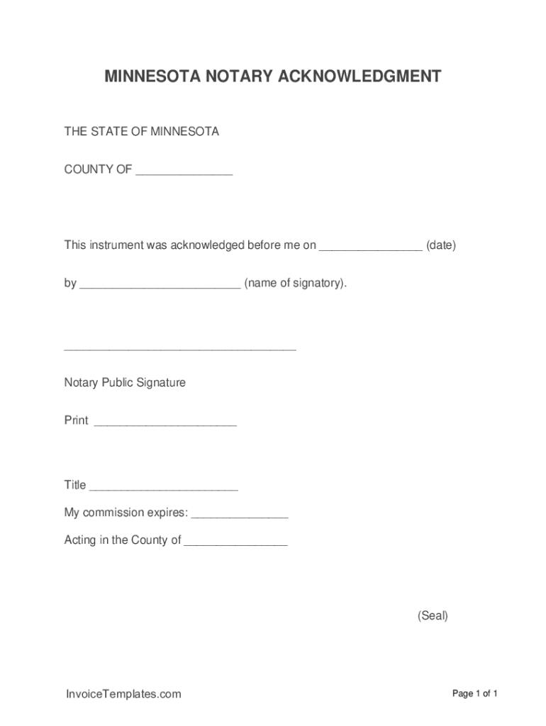 Fillable Online Free Minnesota Notary Acknowledgment Form - PDFWord ...