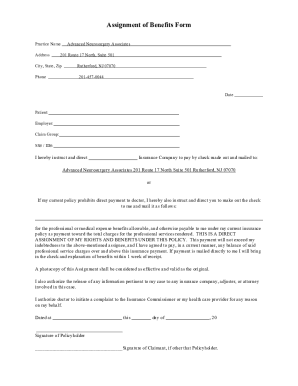 Fillable Online PDF Assignment of Benefits Form - Advanced Neurosurgery ...