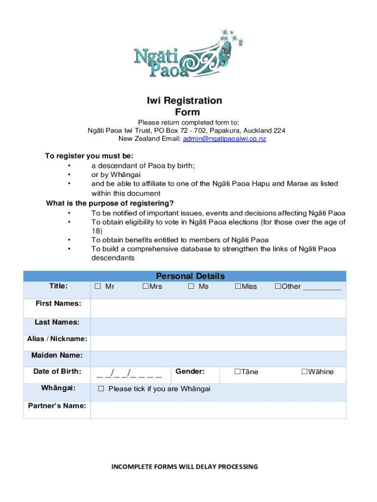 Fillable Online Get the Iwi Registration Form - Ngati Paoa ...