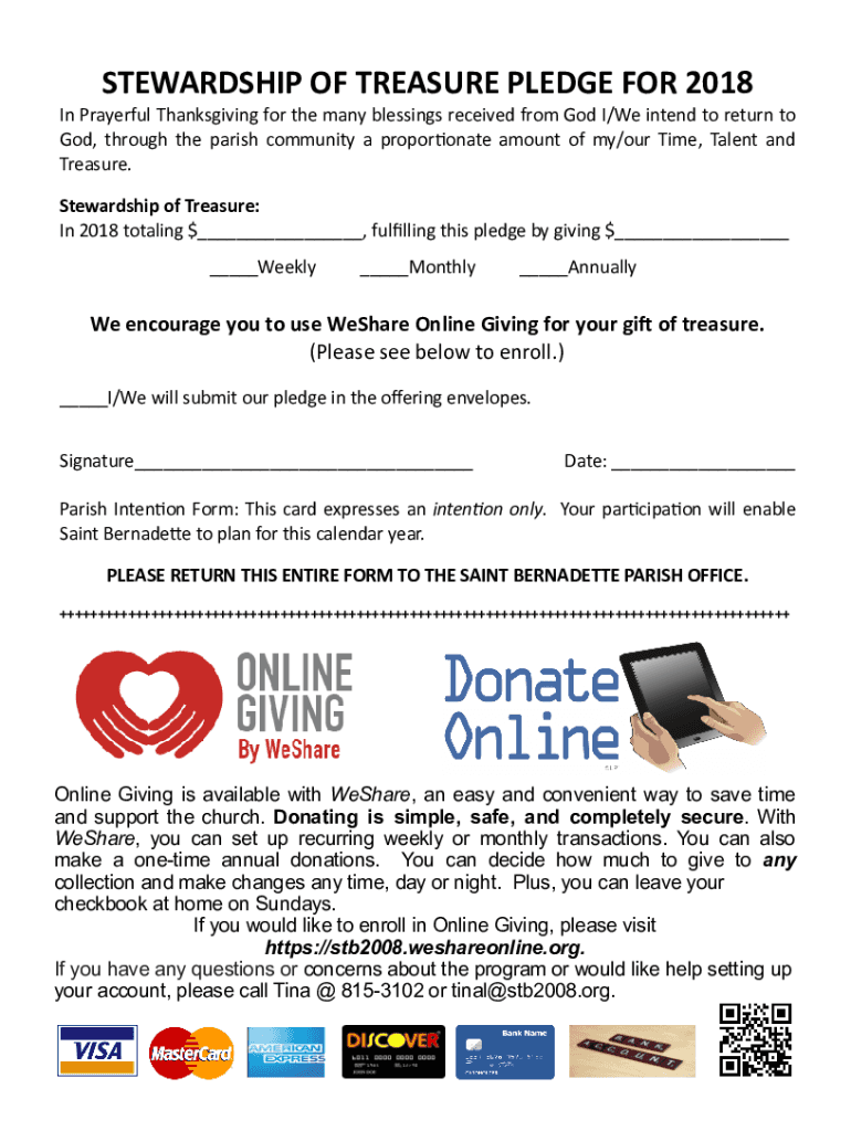 Fillable Online Take a step in your pledge - The Catholic Community of ...