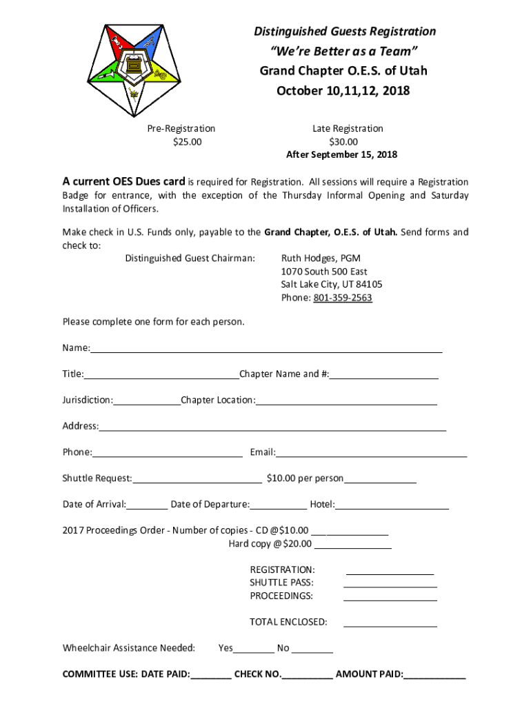 Fillable Online We're Better as a Team Grand Chapter OES of Utah ...