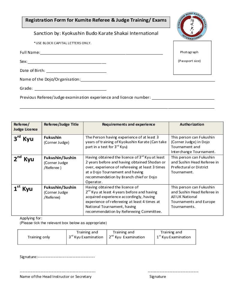 Fillable Online Kyokushin Budo Karate Shakai International Registration ...