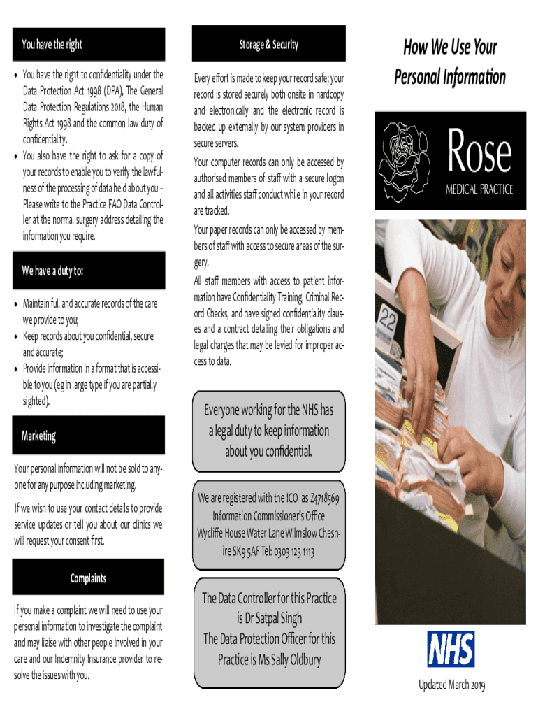 Fillable Online glencrosssurgery nhs Data protection and ...