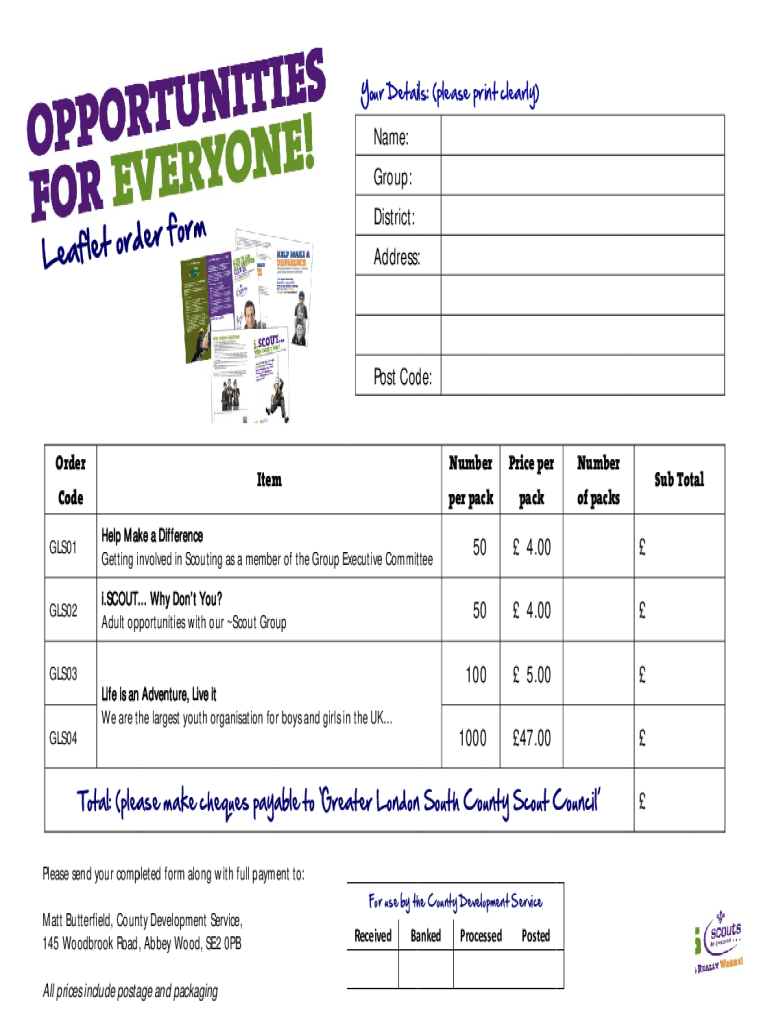 Fillable Online Leaflet order Form Fax Email Print - pdfFiller