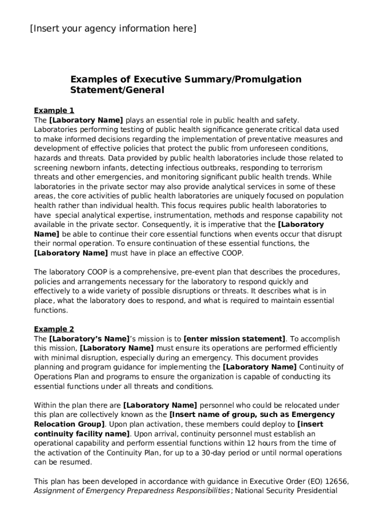 Examples of Executive Summary/Promulgation Statement/General Doc ...