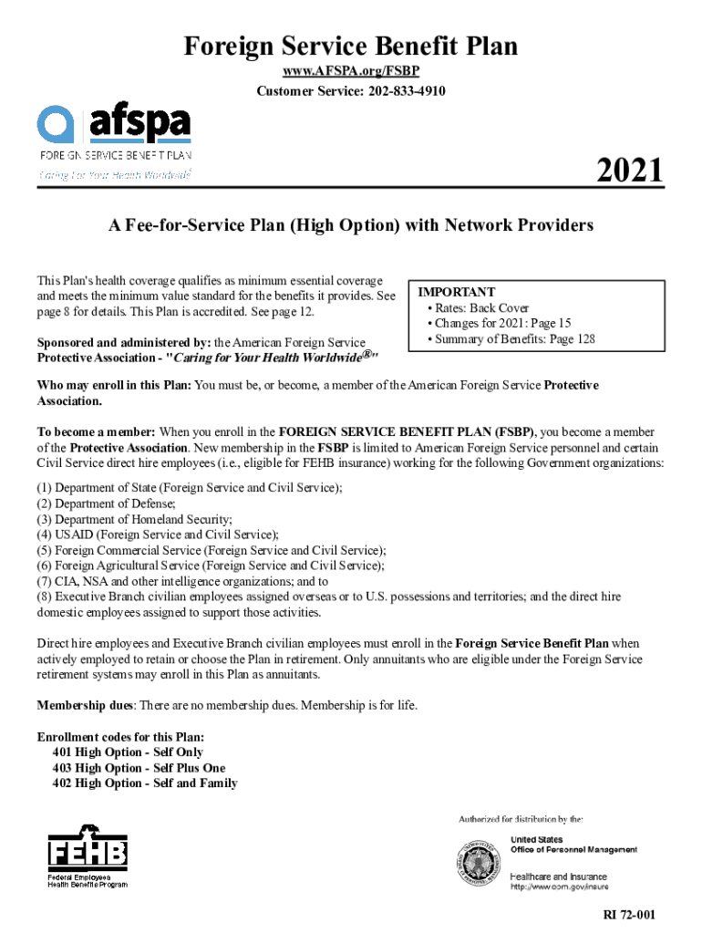 Fillable Online Foreign Service Benefit Plan (FSBP) - American Foreign ...