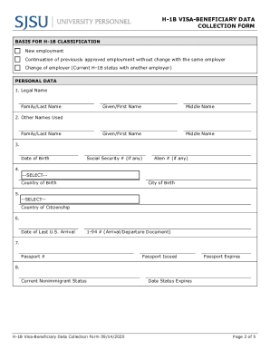 Fillable Online H-1B Visa-Beneficiary Data Collection Form. H-1B Visa ...