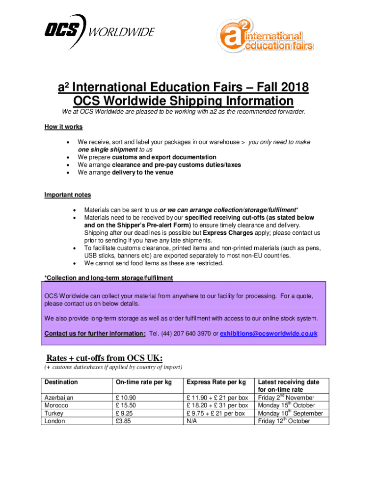 Fillable Online We at OCS Worldwide are pleased to be working with a2 ...