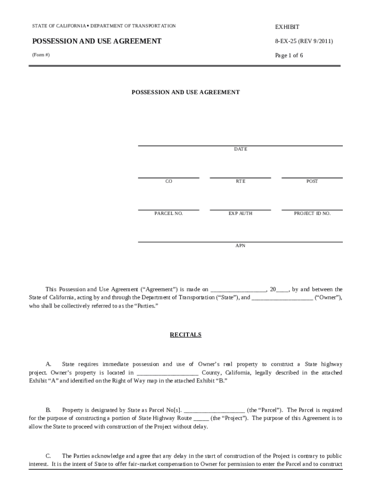 Possession and Use Agreement - Texas Department of ... - dot ca Doc ...