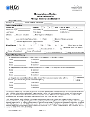 Allergic Transfusion Reaction - CDC Doc Template | pdfFiller
