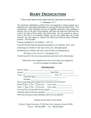 Fillable Online 2017 Baby Dedication Form.pdf Fax Email Print - pdfFiller