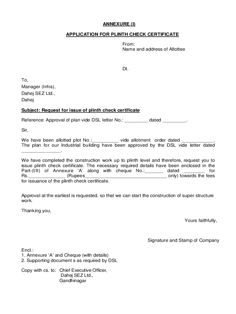 Plinth Certificate - Fill Online, Printable, Fillable, Blank | pdfFiller