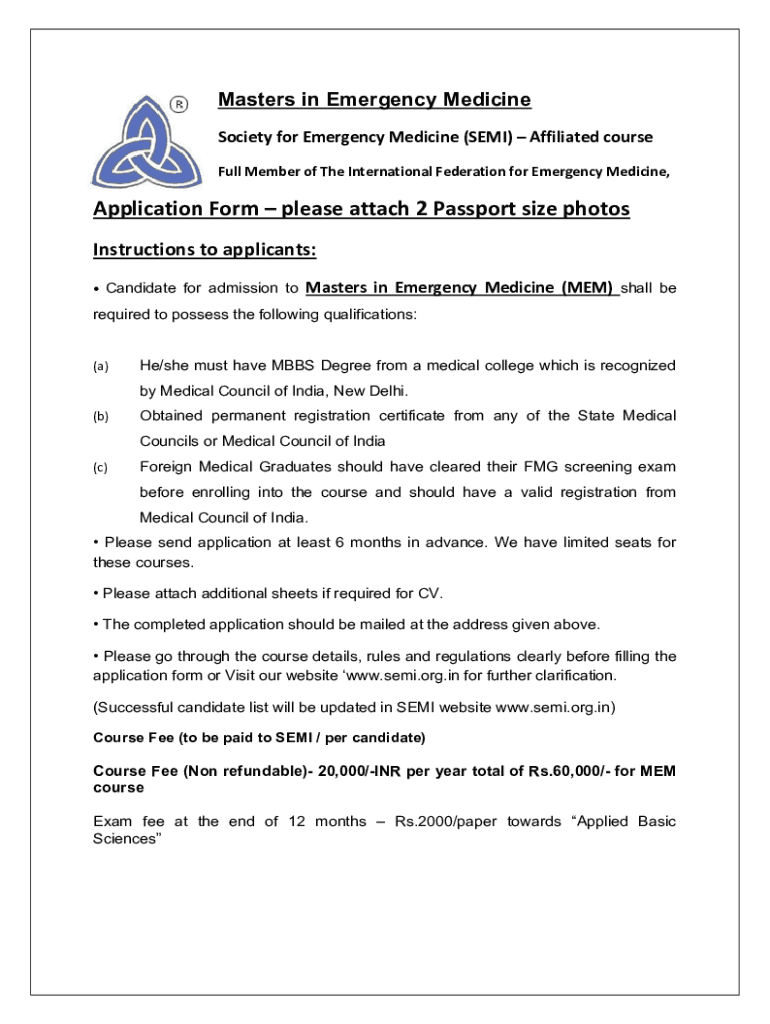 Fillable Online SEMI -MEM Student application form (1) Fax Email Print ...