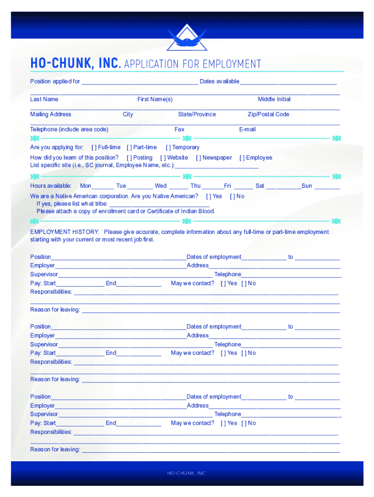 Fillable Online Application for Employment - Ho-Chunk Construction ...
