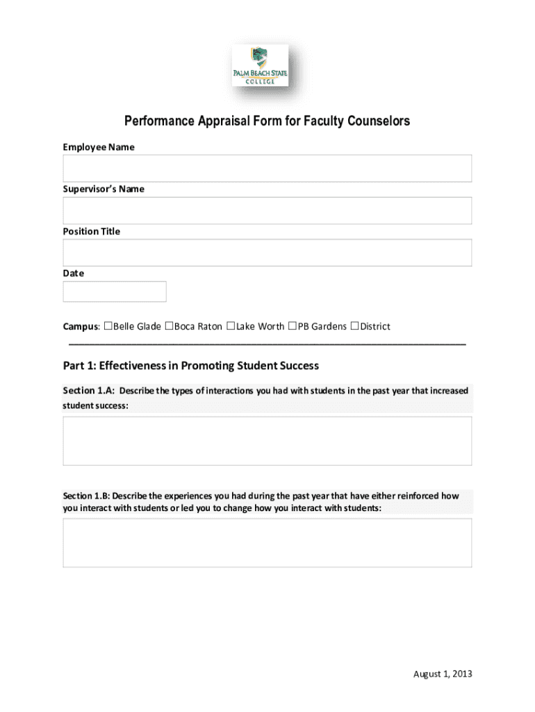 Fillable Online Performance Appraisal Form for Faculty Counselors - Palm ... Fax Email Print ...