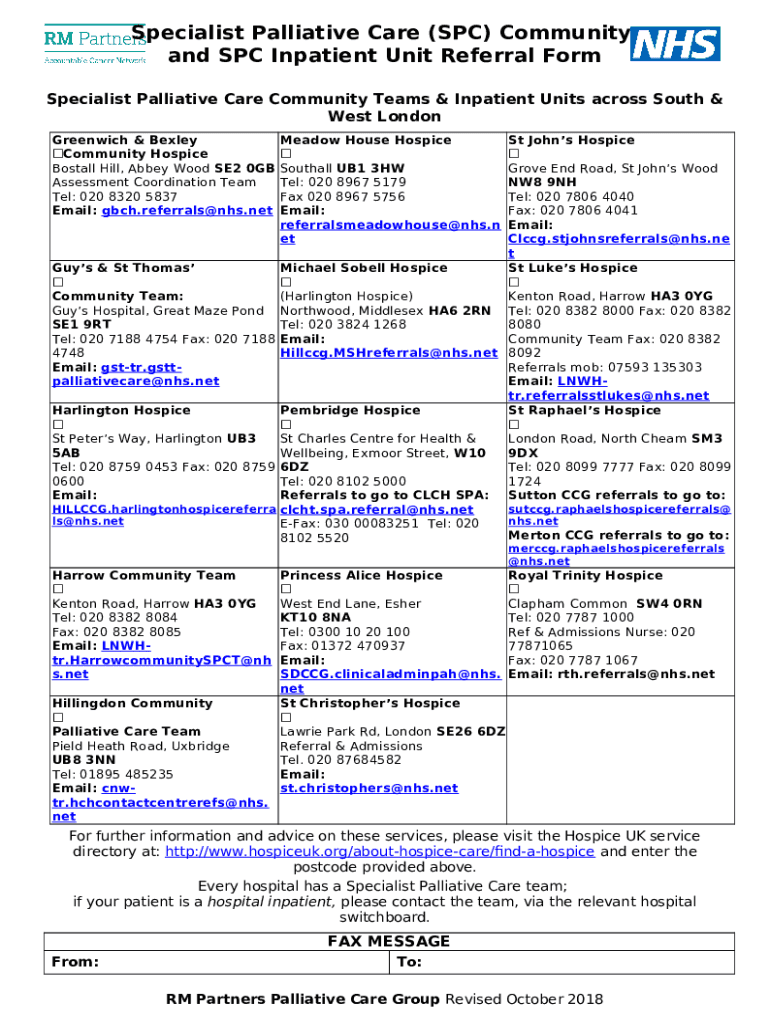 Specialist Palliative Care (SPC) - NHS England Doc Template | pdfFiller