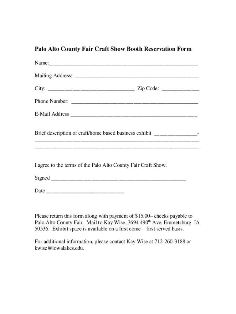 Fillable Online Fillable Online Craft Show Booth Reservation Form ...