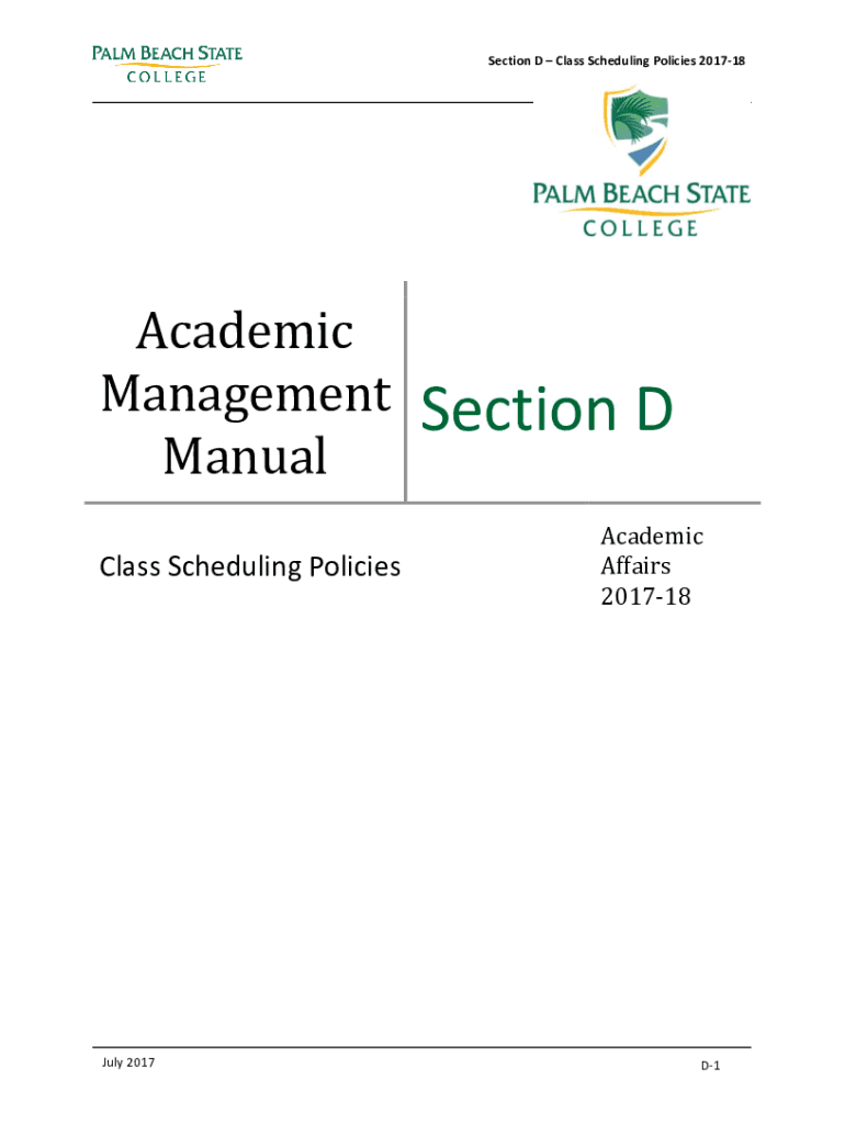 Fillable Online OUTLINE FOR CLASS SCHEDULING POLICY MANUAL Fax Email ...