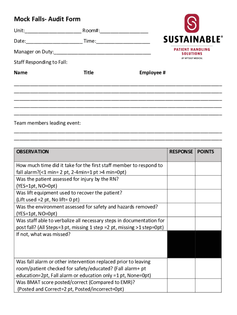 Fillable Online Mock Falls- Audit Form - SUSTAINABLE Fax Email Print ...