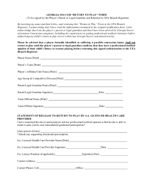 Fillable Online GEORGIA SOCCER RETURN TO PLAY FORM Fax Email Print ...