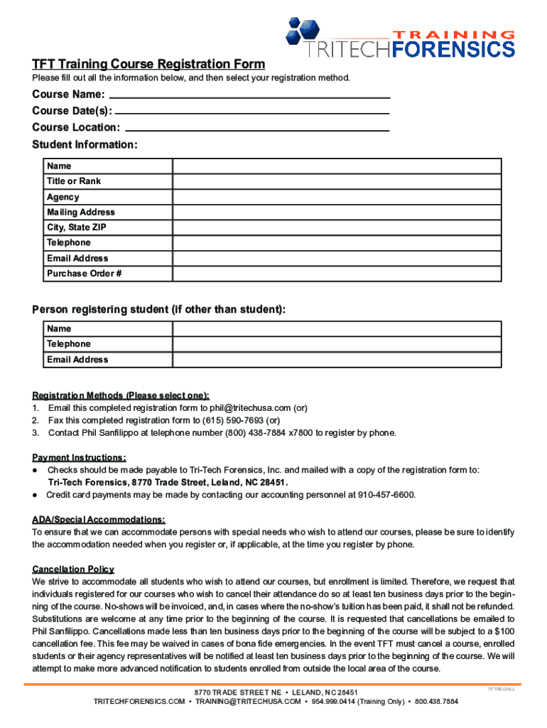 Fillable Online TFT Training Course Registration Form - TRITECH ... Fax Email Print - pdfFiller