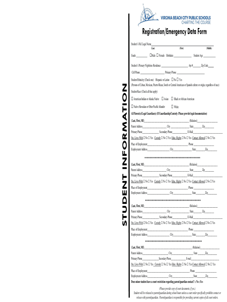 Fillable Online Registration Emergency Data Form Fax Email Print ...