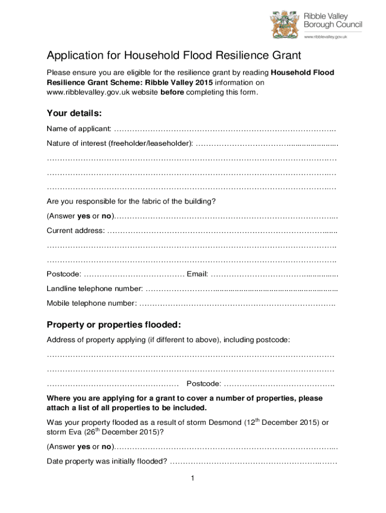 Fillable Online Application for Household Flood Resilience Grant Fax ...