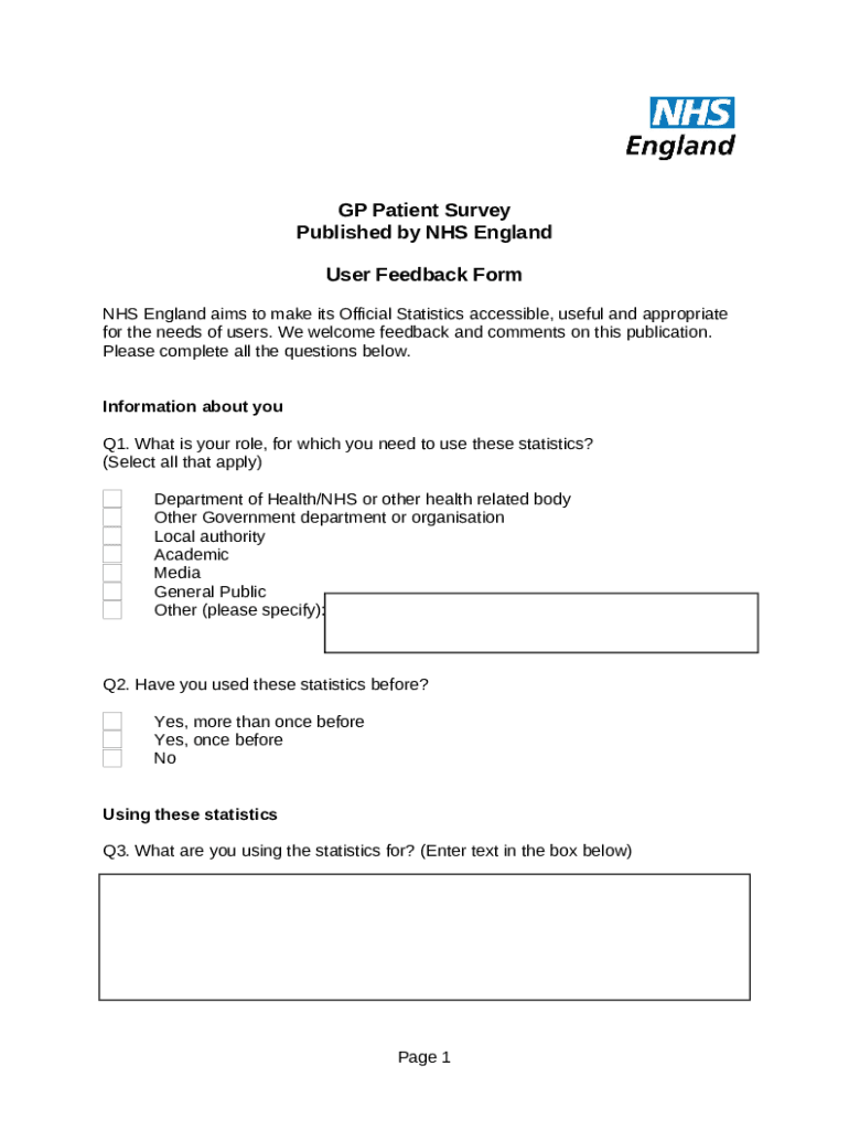 User Feedback - NHS England Doc Template | pdfFiller