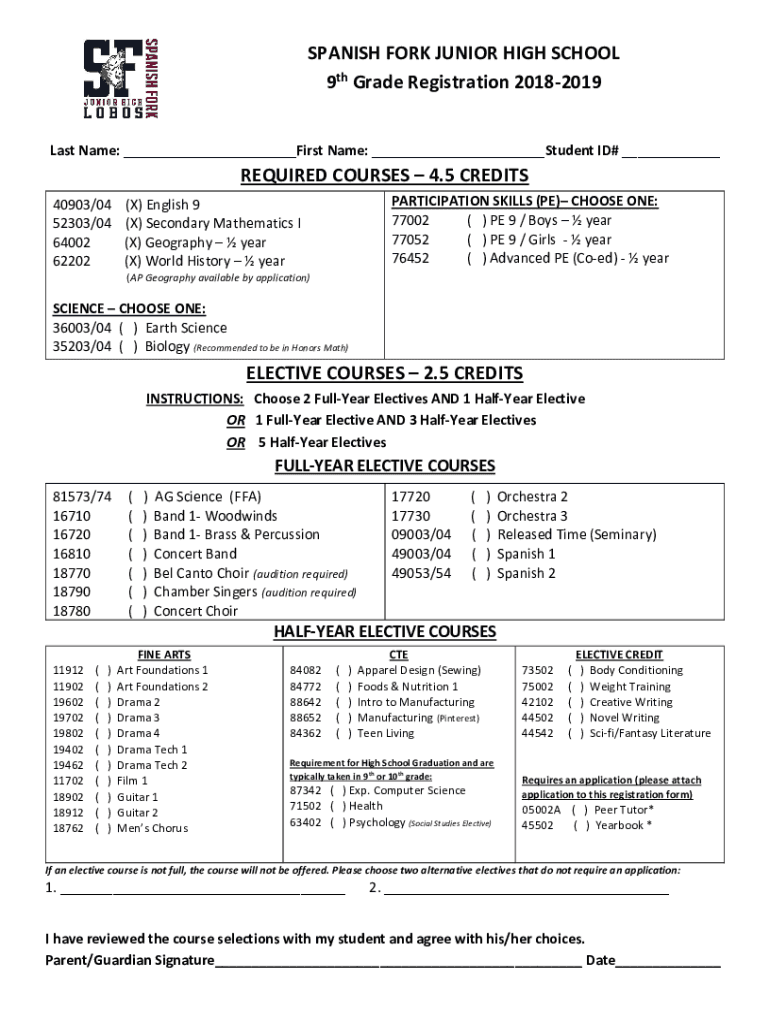 Fillable Online Parent and Student InformationSpanish Fork Junior High ...