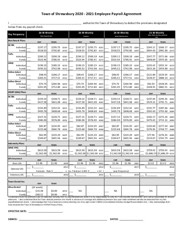 Fillable Online 2020-2021 Active Employee Payroll Agreement Form with ...